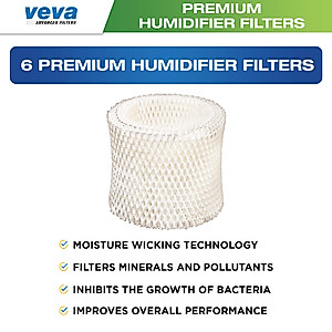 VEVA 6 Pack Premium Humidifier Filters Replacement for Protec, Vicks, Kaz Filter WF2 and V3500, V3100 & 3020 Cool Mist Humidifiers