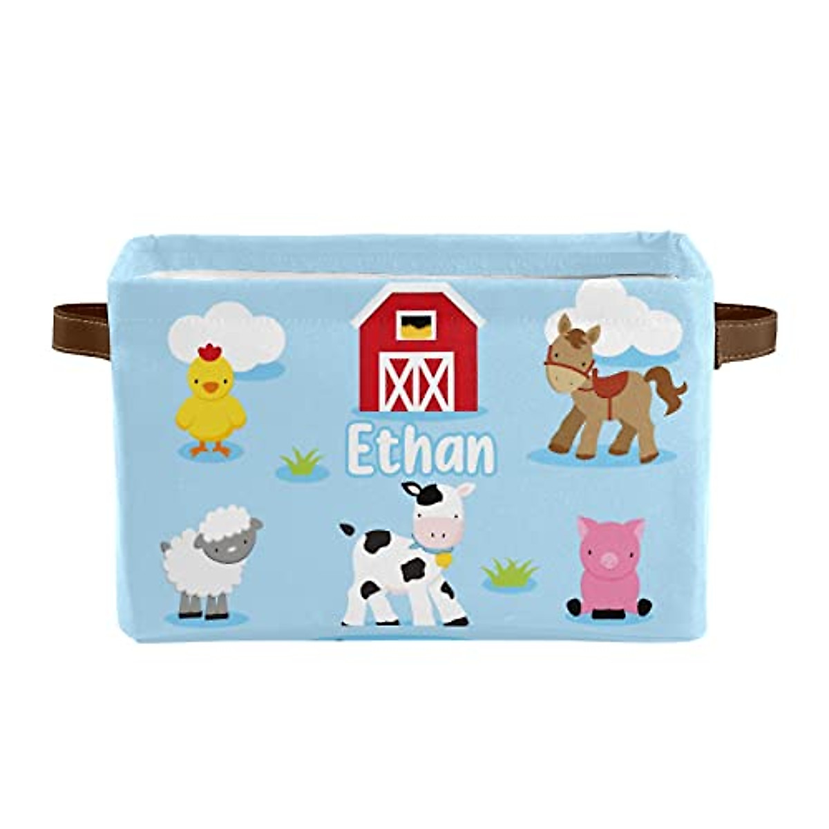 Deven Farm Animal Blue Personalized Large Storage Baskets for Organizing Shelves with Handle,Closet Decorative Storage Bins for Bathroom,Nursery,Home 1 Pack