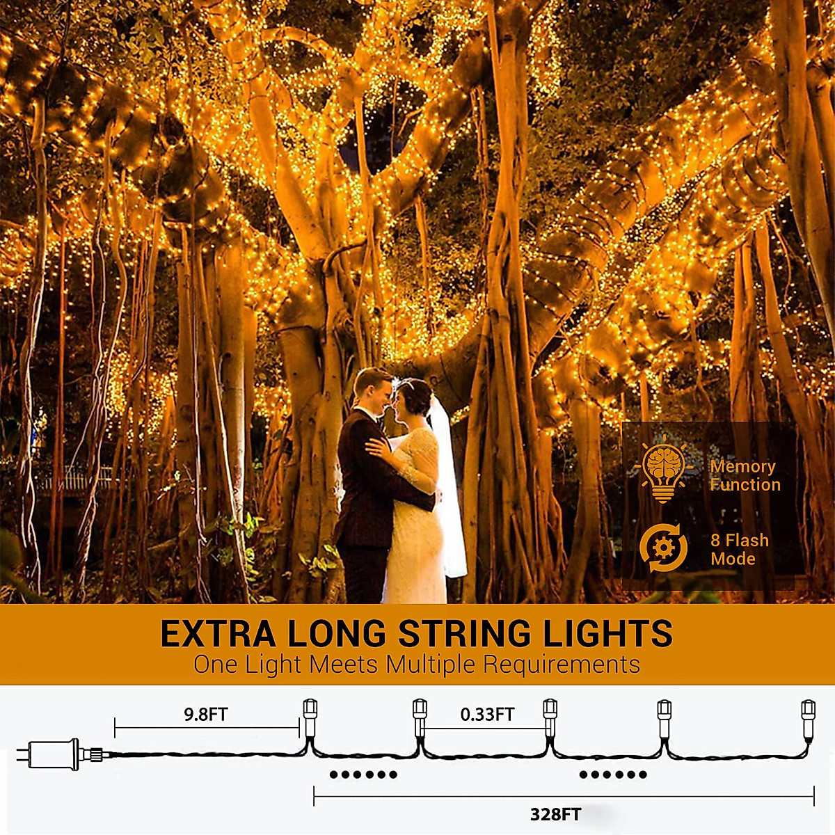 Marchpower Easter Twinkle Lights 328ft 1000 LED with 8 Modes and Memory, Diamond Shape Cristmas String Lights Plug in - Indoor Outdoor Waterproof Romance Wedding Home Garden Party Decor, Warm White