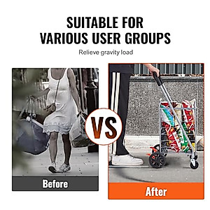 VEVOR Folding Shopping Cart, 110 lbs Static Load Capacity, Grocery Utility Cart with Rolling Swivel Wheels, Heavy Duty Foldable Laundry Basket Trolley Compact Lightweight Collapsible Luggage, Silver