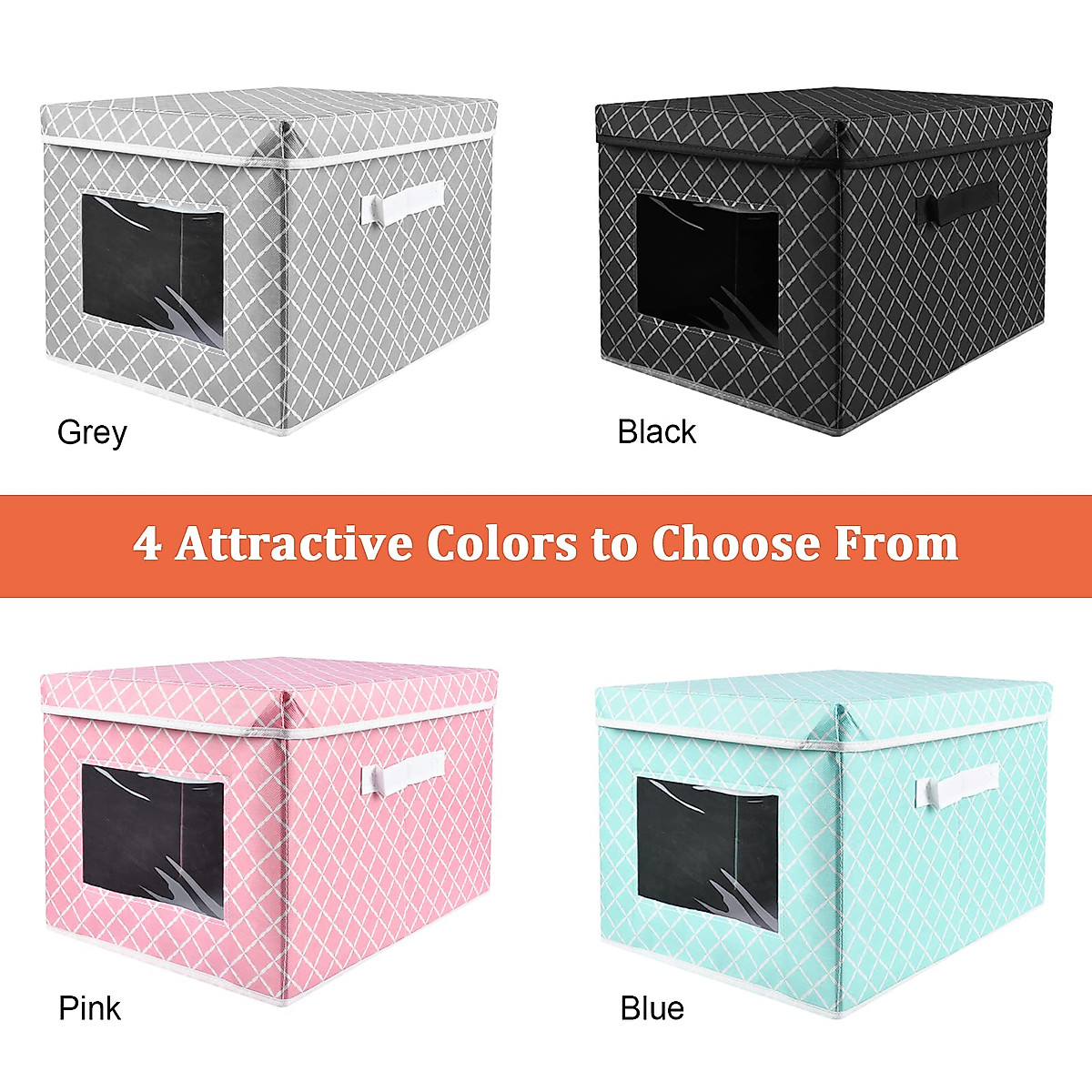 Keaxinty Fabric Storage Bins with Lid, 3 Pack Fabric Collapsible Storage Organizer with Handle,Closet Storage Box with Clear Window for Clothes, Toys, Books, Office (15.7 X 11.8 X 10.2, Grey)