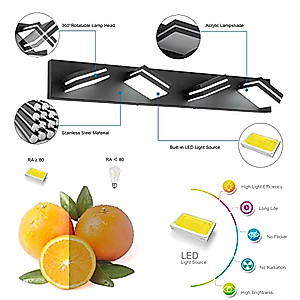 SineRise LED Modern Bathroom Vanity Light Fixtures (4-Light, 30-Inch, Dimmable), Matte Black Modern Acrylic Bathroom Wall Lighting Fixtures Over Mirror (Cool White 6000K)