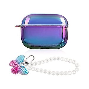 MOLOPPO Case for Airpods Pro,Clear Hard PC Protective Case Colorful AirPods Pro Cover Skin Compatible with AirPods Pro with Butterfly Bracelet for Women Girls Teen(Glittery Purple)