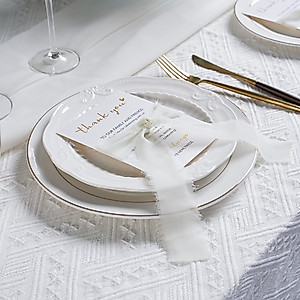HUIHUANG Wedding Thank You Place Setting Cards with Ivory Chiffon Ribbon, for Weddings Favors, Receptions, Parties, Events and Celebrations-Pack of 50, 4 x 6 inch, Add to Your Table Centerpieces