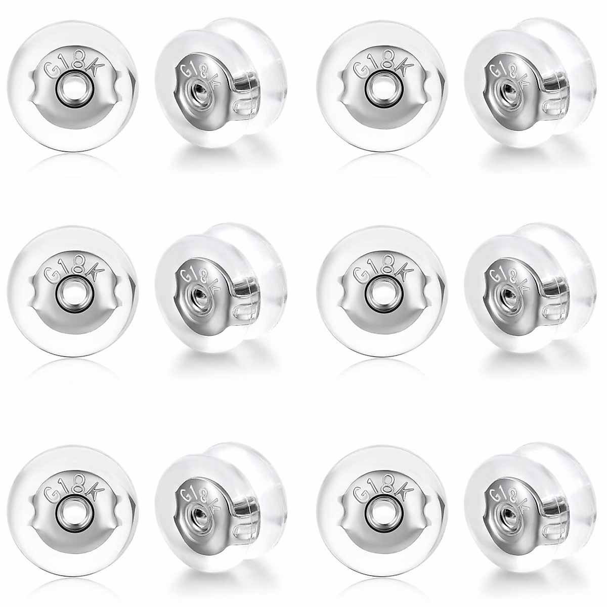 Kerryjewl 18K Gold Locking Secure Earring Backs for Studs, Silicone Earring Backs Replacements for Studs/Droopy Ears, No-Irritate Hypoallergenice Earring Backs for Women Men(White Gold)