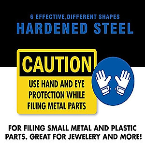 KALIM Mini Needle File Set (Carbon Steel 6 Piece-Set) Hardened Alloy Strength Steel - Set Includes Flat, Flat Warding, Square, Triangular, Round, and Half-Round File(6'' Total Length)