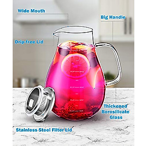 Glass Pitcher, veecom 80oz Water Pitcher with Lid, Large Glass Pitcher with Lid and Spout for Hot&Cold Beverage, Juice, Iced Tea Pitcher for Fridge, Borosilicate Glass Carafe/Jug with Brush