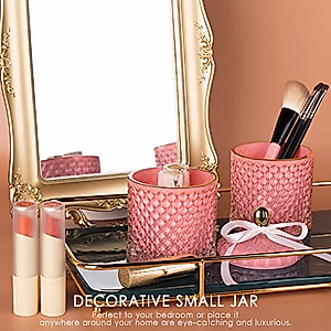 ALAMHI Pink Candy Jar, Glass Candy Dish with Lid, Crystal Apothocary Jars with Lids Glass Jewelry Box with Lids, Cute Glass Jar Gifts for Women