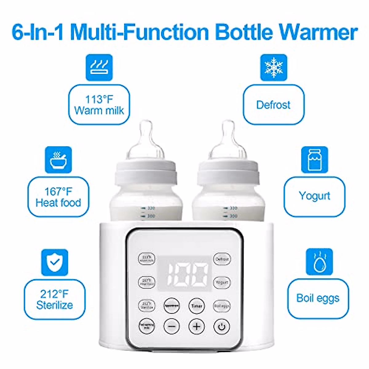 Baby Bottle Warmer 9-in-1 Multifuntion Breast Milk Warmer, Fast Baby Food Heater & Defrost Warmer with Timer for Twins, LCD Display Accurate Temperature Adjustment, 24H Constant Mode