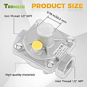 TEENGSE 1/2" Natural Gas and Liquefied Interchange Pressure Regulator, Natural Gas Pressure Regulator with 2 Brass 1/2" NPT conversion adapter for NG/LPG Applications