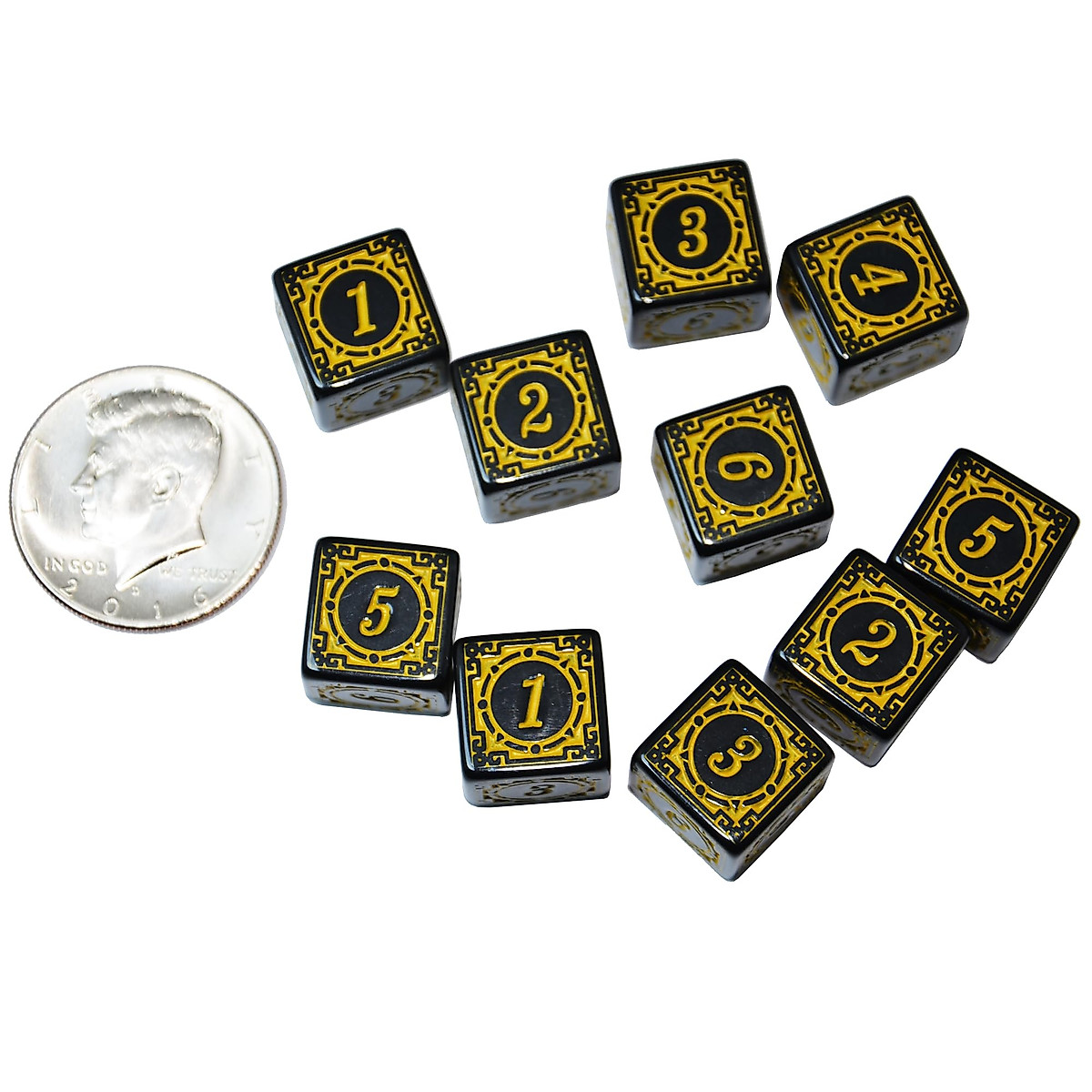 SmartDealsPro 10-Pack D6 Six Sides 16mm Dice Die for DND MTG PRG Wow Table Game Math Teaching (Yellow Letter)