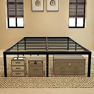 Caplisave California King Bed Frame,Heavy Duty Metal Platform 18 Inch High Bed Frames，Max 3500lbs Sturdy Metal Support，Underbed Storage，Easy Assembly，No Box Spring Needed,Black