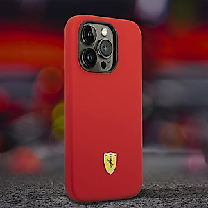 CG MOBILE Ferrari Phone Case for iPhone 14 Pro in Red with Black Camera Outline, Liquid Silicone Smooth & Anti-Scratch Protective Case with Easy Snap-on, Shock Absorption & Signature Logo