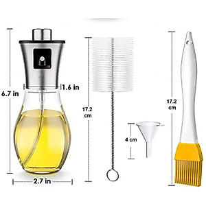 Oil Sprayer for Cooking, Portable Oil Spray Bottle,200ml Glass Olive Oil Sprayer Mister with Funnel for Baking, BBQ, Salad, Air Fryer, Roasting