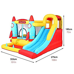 for Kids Rocket Inflatable Castle Activity Air Bounce Room, Parachute Castle with Slide 420D Oxford Cloth 840D Oxford Cloth Jump Surface, Outdoor Family Playground