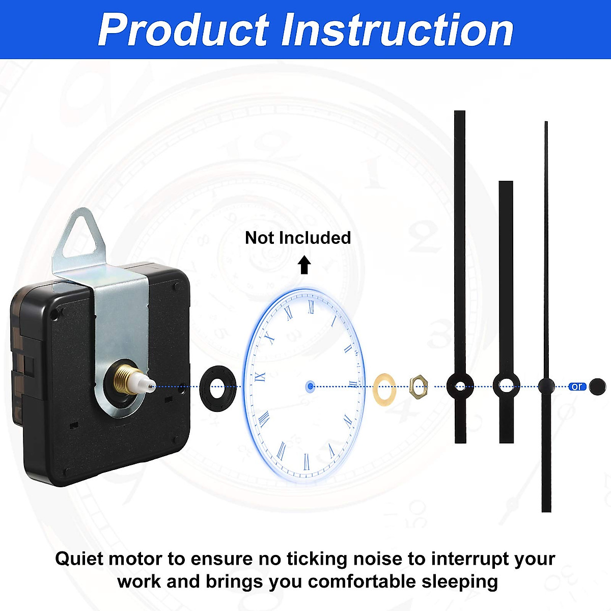 4 Pieces Quartz Clock Movement Mechanism Non Ticking DIY Clock Mechanism with 6 Clock Hands Sets for Repair Parts Replacement (0.5 Inch/ 13 mm, Gold, Black)