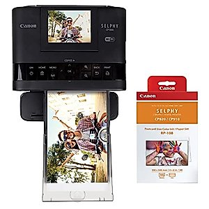 Canon SELPHY CP1300 Wireless Compact Photo Printer + RP-108 High-Capacity Color Ink/Paper Set Bundle, Black