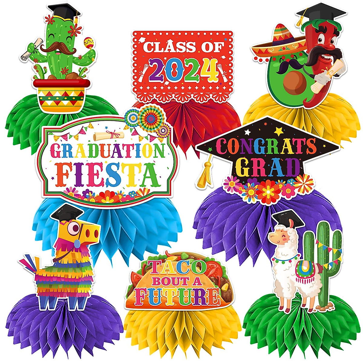 8 Pcs Mexican Graduation Decorations Honeycomb Centerpieces, Fiesta Graduation Party Decorations 2024, Taco Graduation Party Decorations 2024 3d Double Side Honeycomb Decorations