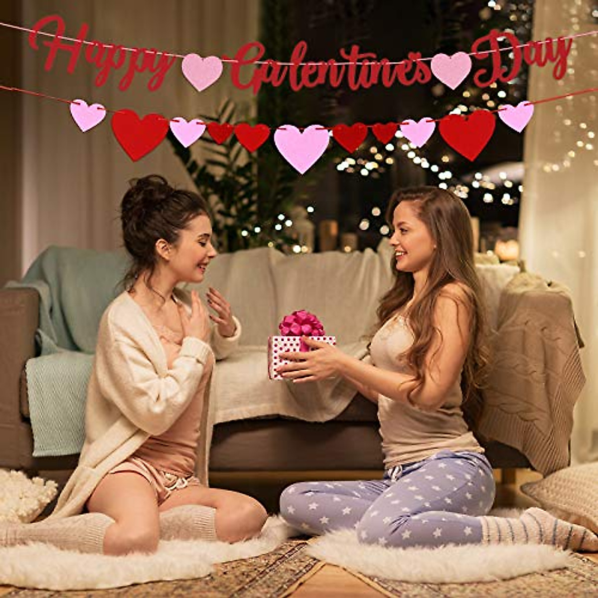 Galentine's Day Banner, Happy Galentines Day Garland Sign, Pink Red Heart Banners Decor Decoration Galentines Day Party Supplies