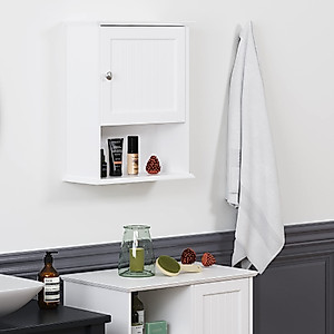 Spirich Bathroom Cabinet Wall Mounted with Single Door, Wood Hanging Cabinet with Adjustable Shelf White