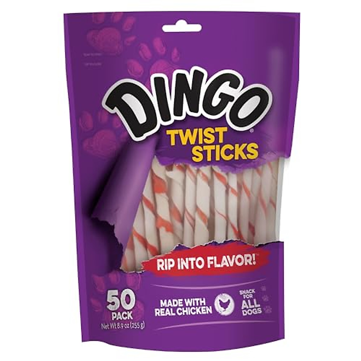 Dingo Twist Sticks 200 Count, Rawhide for Dogs, Made with Real Chicken, 50 Count (4 Packs of 50 Count)