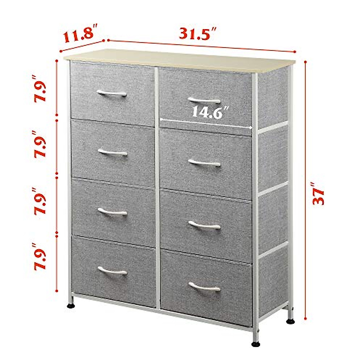 Moromuu Fabric Dresser with 8 Drawers, Storage Dresser for Bedroom, Hallway, Nursery, Entryway, Closets, Sturdy Metal Frame, Wood Tabletop, Easy Pull Handle, Gray