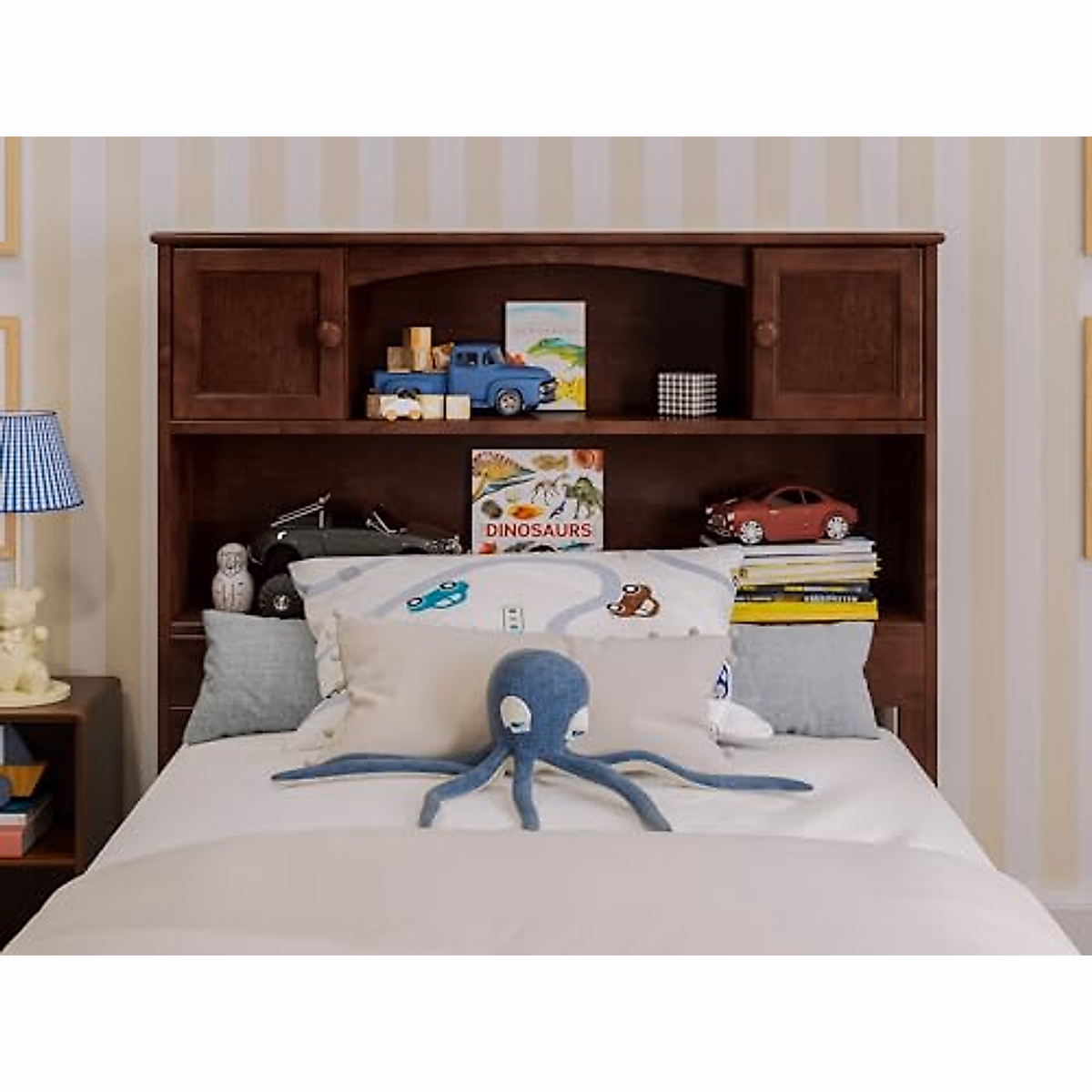 AFI Newport Twin Size Bookcase Headboard with Attachable Charger in Walnut