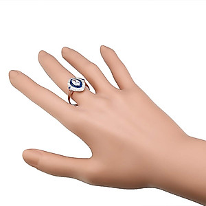 Lavencious Royal Halo Clear & Blue CZ Stones Engagement Rings in Sterling Silver 925 Size 6 to 10 (Marquise-Blue, 7)