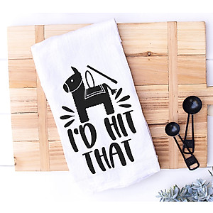 Handmade Funny Kitchen Towel - 100% Cotton Cheeky Pinata Hand Towel - 28x28 Inch Perfect for Chef Housewarming Christmas Mother’s Day Birthday Gift (I'd Hit That)
