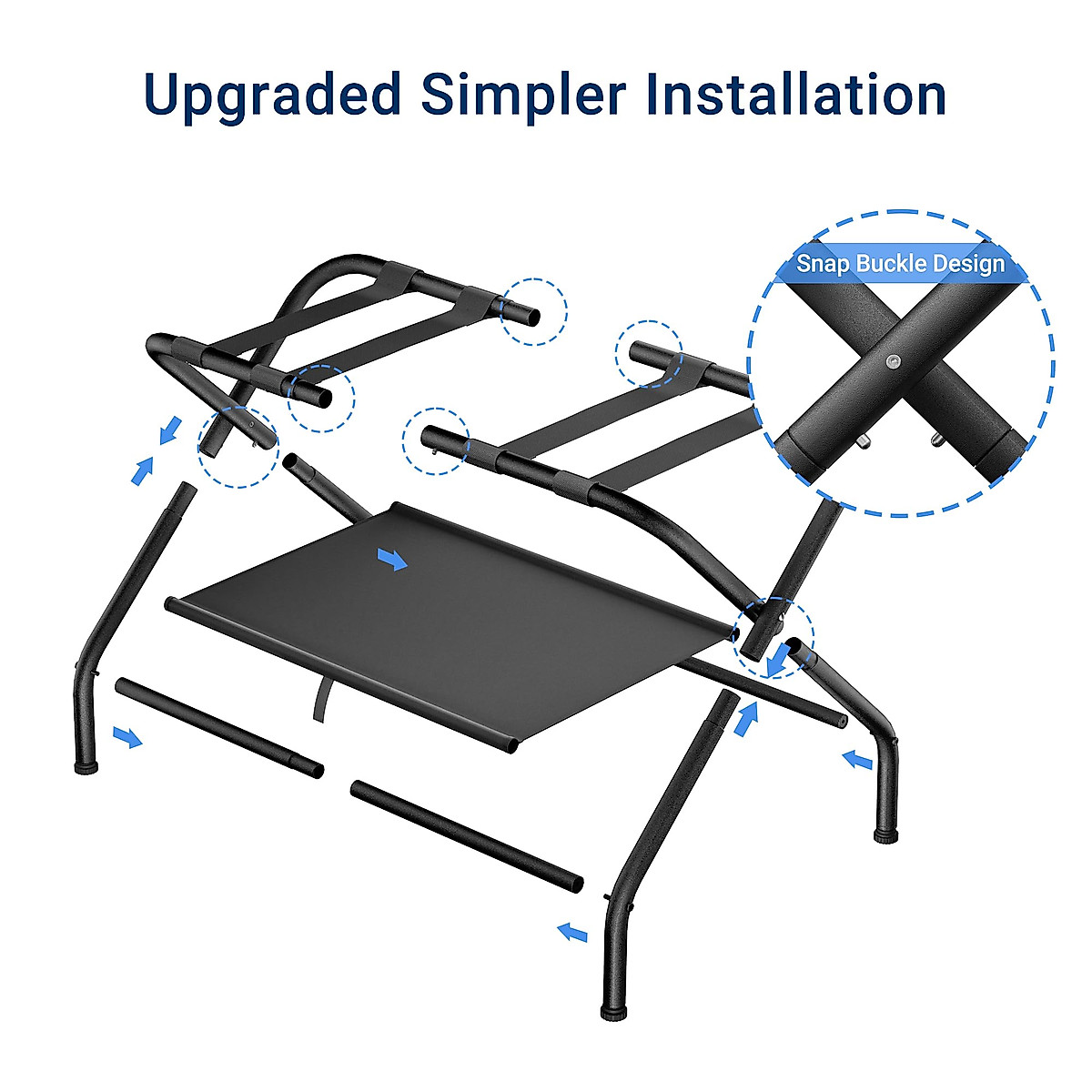 Jsluiiys Luggage Rack, Folding Luggage Stand, Collapsible Metal Luggage Holder, Heavy-Duty Suitcase Stand with Storage Shelf, Luggage Racks for Guest Room, Bedroom, Hotel Space Storage Rack, Black