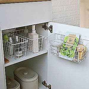 LeleCAT Hanging Kitchen Baskets For Storage Adhesive Sturdy Small Wire Storage Baskets with Kitchen Food Pantry Bathroom Shelf Storage No Drilling Wall Mounted,2 PACK,White