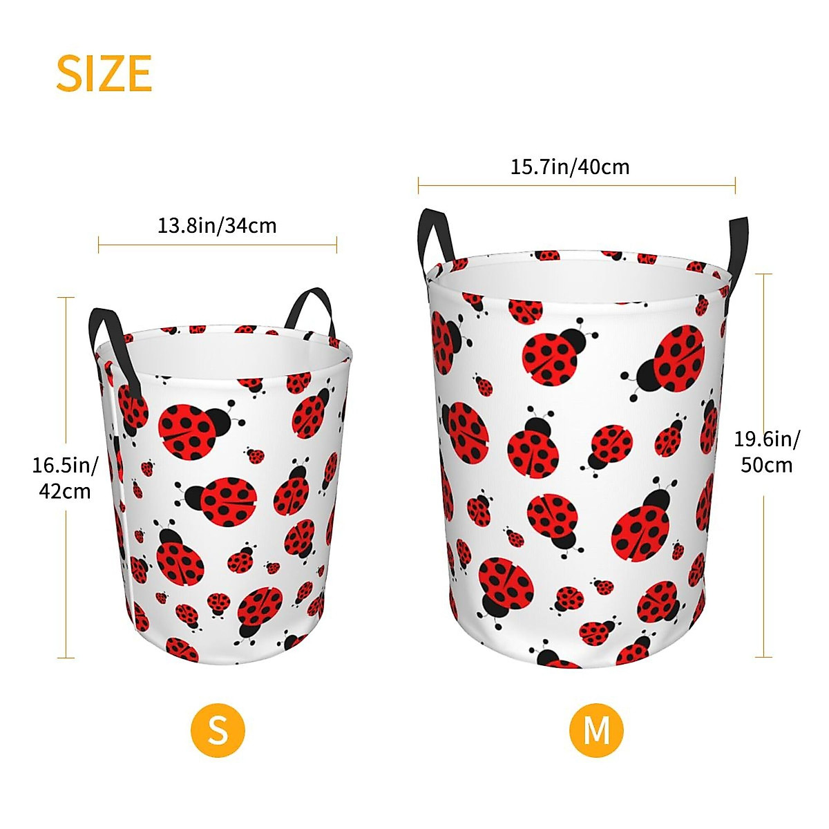 Laundry Hamper Compatible With Ladybug Red Black Dots White Collapsible Large Clothes Basket with Easy Carry Extended Handles for Clothes Toys Bathroom Nursery