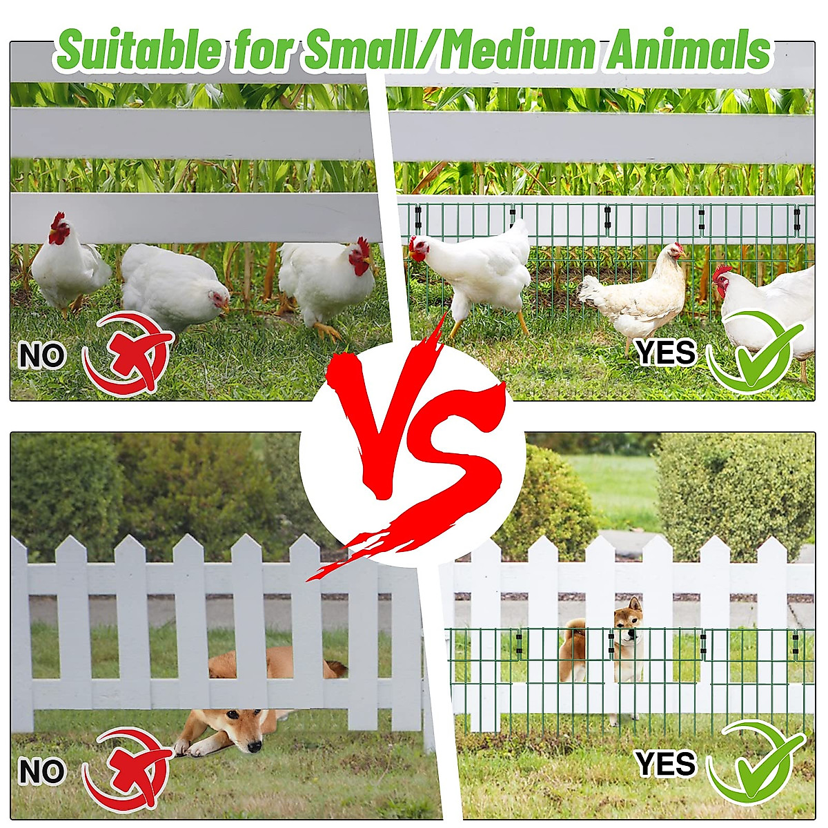 YALINKA 10Pcs Green Decorative Garden No Dig Fence, Rustproof Metal Wire Fencing Border Animal Barrier for Dog Pet Rabbits, Fencing Flower Edging for Yard Landscape Patio Outdoor Decor, T Shape