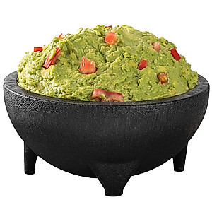 Restaurantware 56 Ounce Salsa Bowl 1 3-Legged Design Molcajete Bowl - Microwavable Dishwashable Black Plastic Salsa Bowl Shatterproof For Sauces Guacamole and Cheese Dip