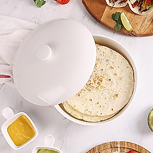 Sweese 740.101 Porcelain Tortilla Warmer, Hold up to 12 Tortillas, Ceramic Tortilla Server, Tortilla Holder with Lid for Taco Tuesday Night, Mexican Fiesta Party - Microwave & Oven Safe, White