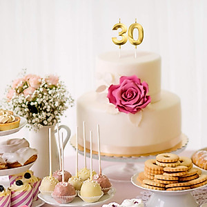 30th Birthday Candles Cake Numeral Candles Happy Birthday Cake Topper Decoration for Birthday Party Wedding Anniversary Celebration Supplies (Gold)