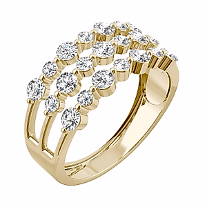 14K Yellow Gold Moissanite by Charles & Colvard 2.5mm Round Three Row Band-size 9 0.91cttw DEW