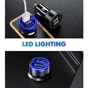 【2Pack】 USB Car Charger, Dual USB Port Car Charger Adapter, 5V/4.8A Charge Car Phone Charger with Blue LED & Touch Switch Fit for iPhone 13/12 Pro/Max/8, Galaxy S21/20/10/9 (Black)