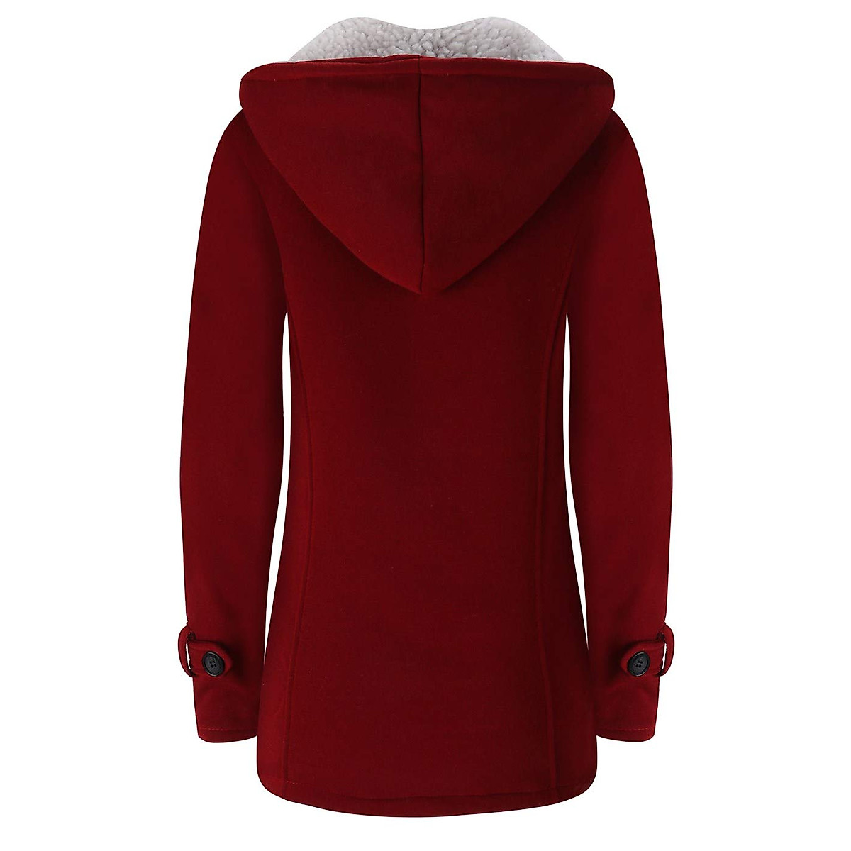 JiangWu Womens Fashion Horn Button Fleece Thicken Coat with Hood Winter Warm Jacket (XX-Large, Wine-red)