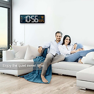 Digital Wall Clock Large Display, 16.2 Inch , LED Digital Clock with Remote Control for Living Room Decor, Automatic Brightness Dimmer with Date Week Temperature (Orange)