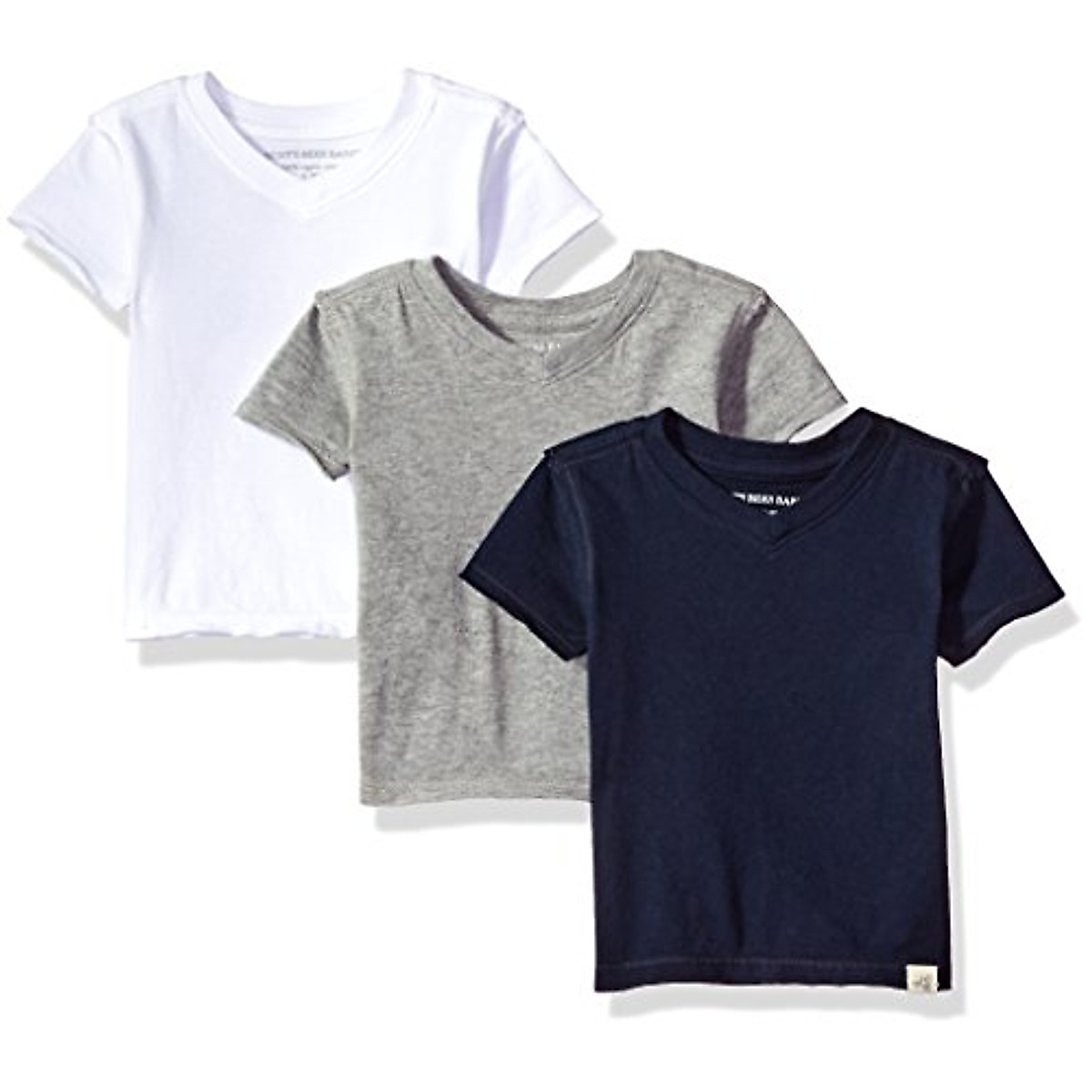Burt's Bees Baby Baby Boys' T-Shirts, S_et of 3 Organic Long V-Neck Tees, White/Grey/Navy Short Sleeve, 12 Months