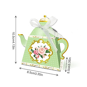 24 PCS Floral Tea Party Favor Bags Teapot Favor Boxes Tea Time Party Decorations for Birthday Wedding Bridal Baby Shower Tea Party