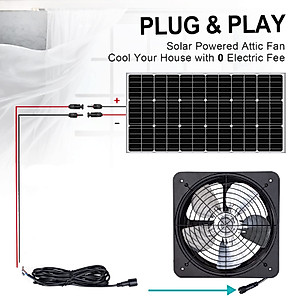 Pumplus MAX 2000CFM Solar Attic Fan All-in-one Kit, Powered by 100W Solar Panel, 14in Hosing Fan for Attic, Barn, Bullpen- DELIVERY IN 2 PARCELS