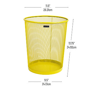 Mind Reader Mesh Trash Can, 16.65L (4.4 gal), Waste Paper Basket, Round, Office, Metal Mesh, 11.5" L x 11.5" W x 13.75" H, Yellow
