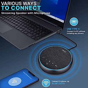 PyleUsa Conference Speaker Bluetooth Speakerphone - Multipurpose Conference & Streaming Speaker,Noise Canceling Swiss Immersive Crisp Voice Pickup for Office,Travel,Home, w/USB-C,Aux Cables - PSCN42
