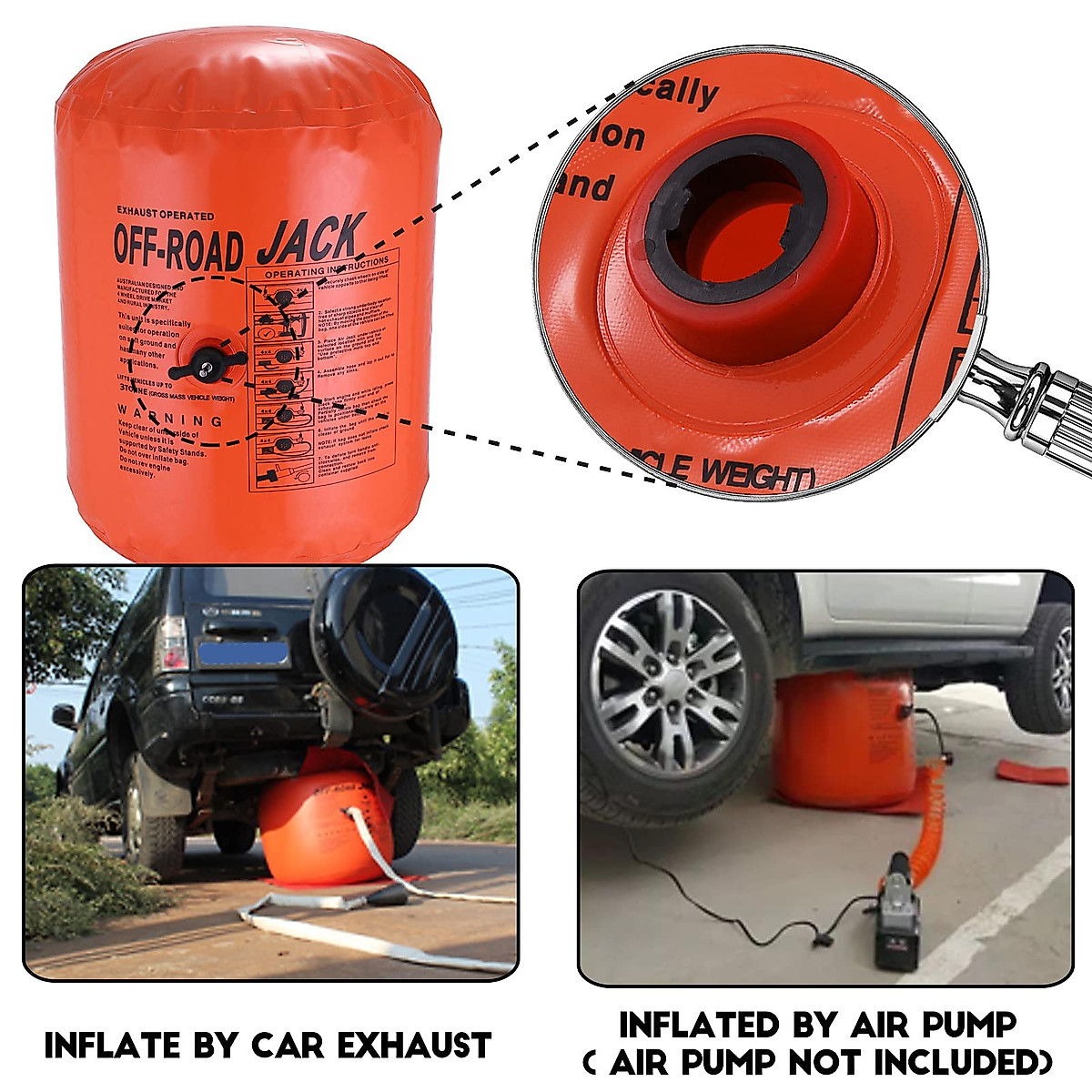 Flieeya 4-Ton Exhaust Air Jack - Portable Inflatable Car Lifting Bag for SUV, Truck & Off-Road Vehicle Recovery Emergency Tire Change Kit for Uneven Terrain