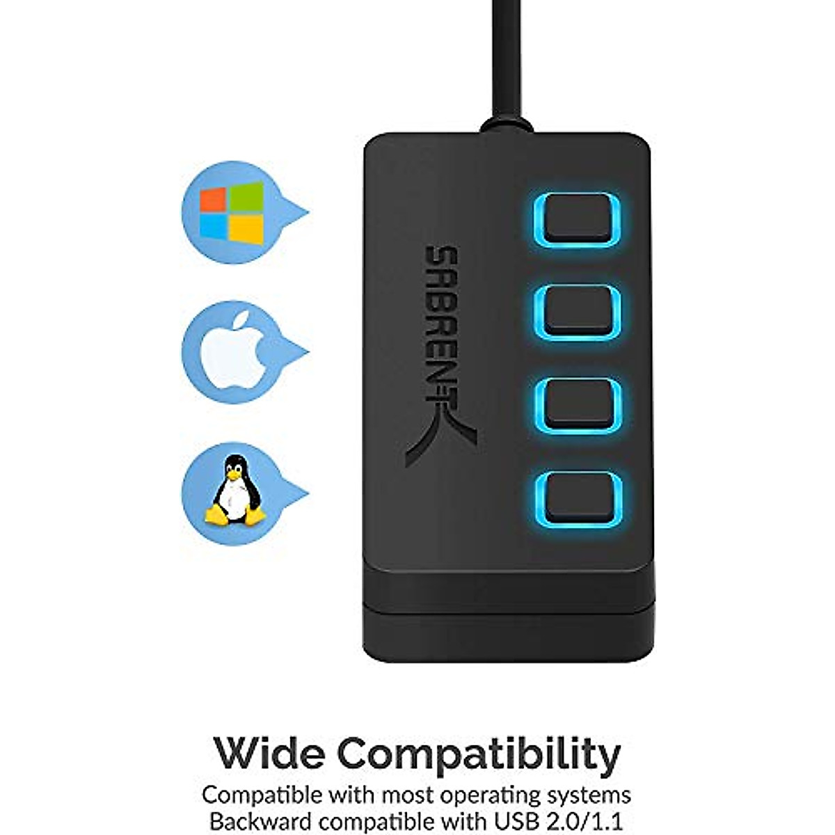 SABRENT 4 Port USB 2.0 Data Hub with Individual LED lit Power Switches [Charging NOT Supported] for Mac & PC (HB-UMLS)