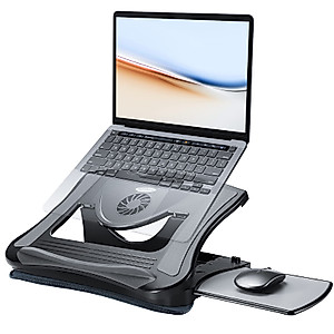 HUANUO Lap Desk with Cooling Fan with 5 Adjustable Angles, Laptop Desk Fits 15.6 Inch Laptops, Lap Laptop Stand for Car with Detachable Mouse Pad & Mesh Cushion Lap Desk Writing Board