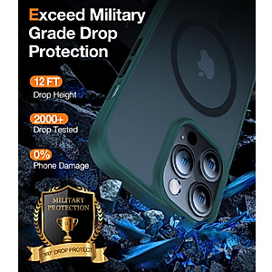 TORRAS Magnetic Guardian Designed for iPhone 14 Pro Max 6.7" Case [Military Grade Drop Tested] [Compatible with MagSafe] Slim Translucent Matte Phone Case, Midnight Green