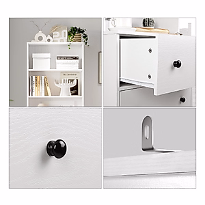 TUSY 71" Bookshelf Bookcase, 3-Tier Modern Bookshelves 3 Large Drawer, Wood Filing Cabinet with Open Storage Shelf, Glass Doors 5-Tier Fixed Storage Shelves for Home Office